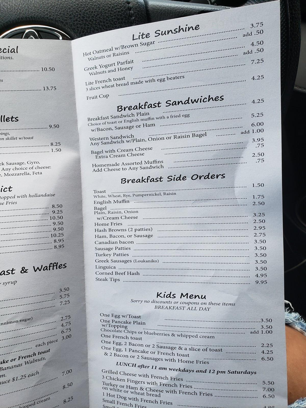 Menu at Sunnyside Cafe, Randolph