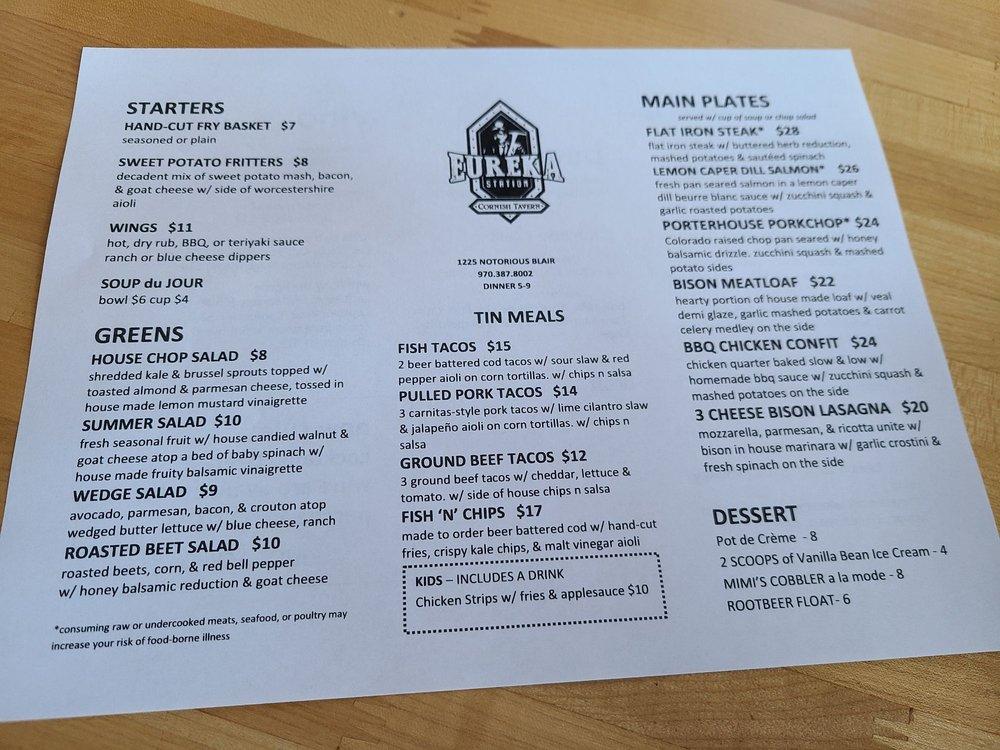 Menu at The Eureka Station pub & bar, Silverton