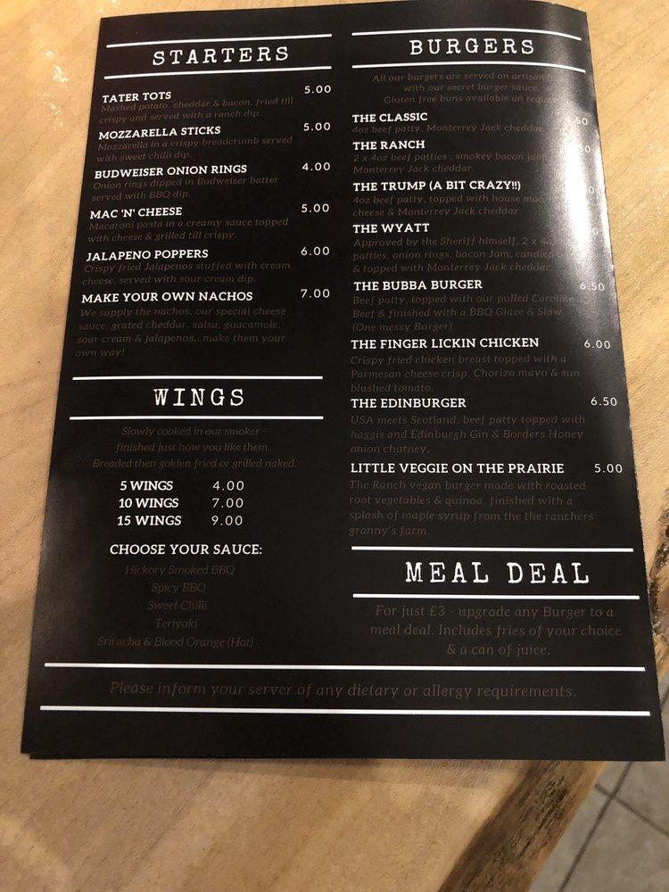 Menu at The Ranch Sighthill BBQ, Edinburgh, 12 Bankhead Ave