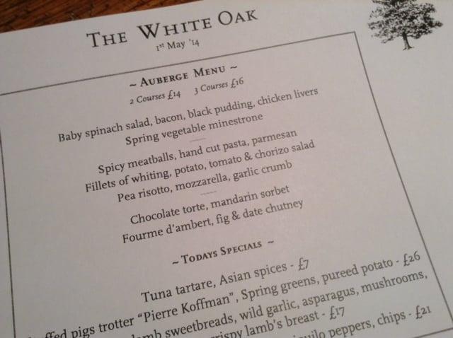 Menu at The White Oak pub & bar, Cookham