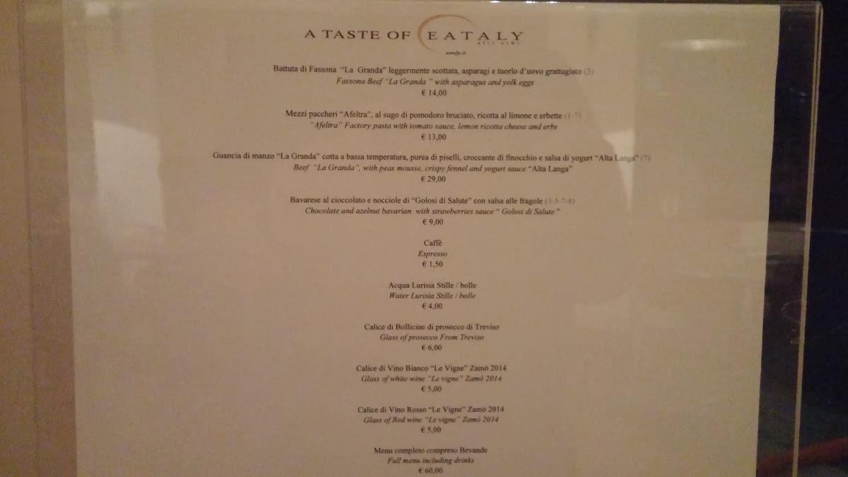 Menu at Assaggi Restaurant, Florence, Via di Novoli
