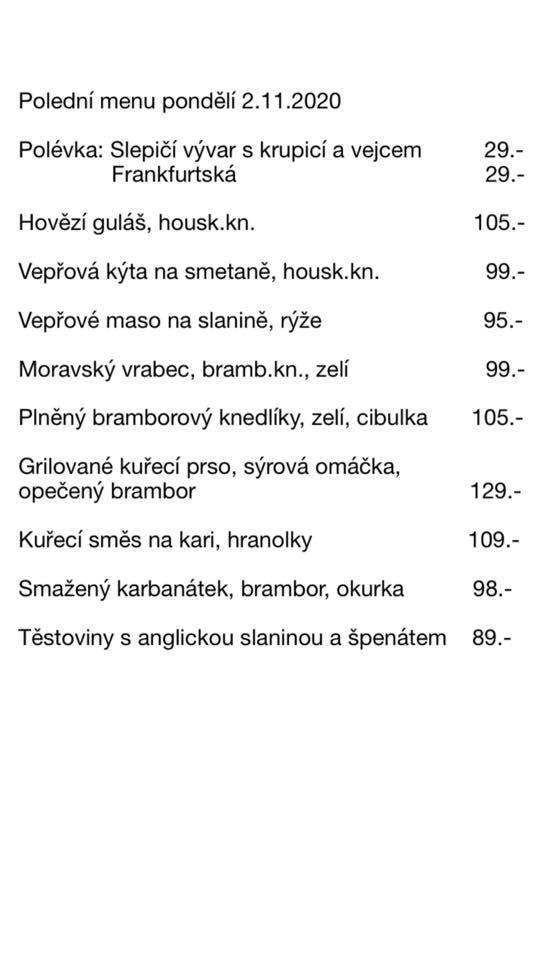 Menu at Bufet Rest U Loulů restaurant, Chrášťany