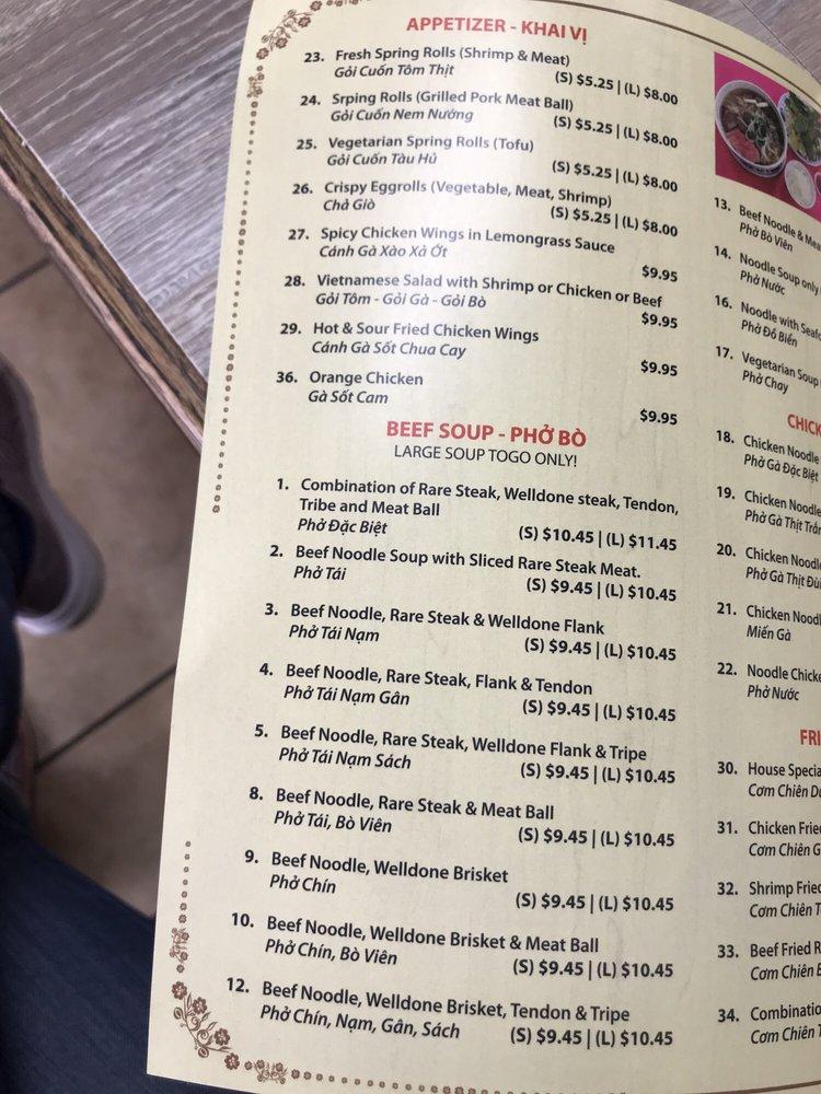 Menu at Blue Ginger Pho restaurant, Tehachapi