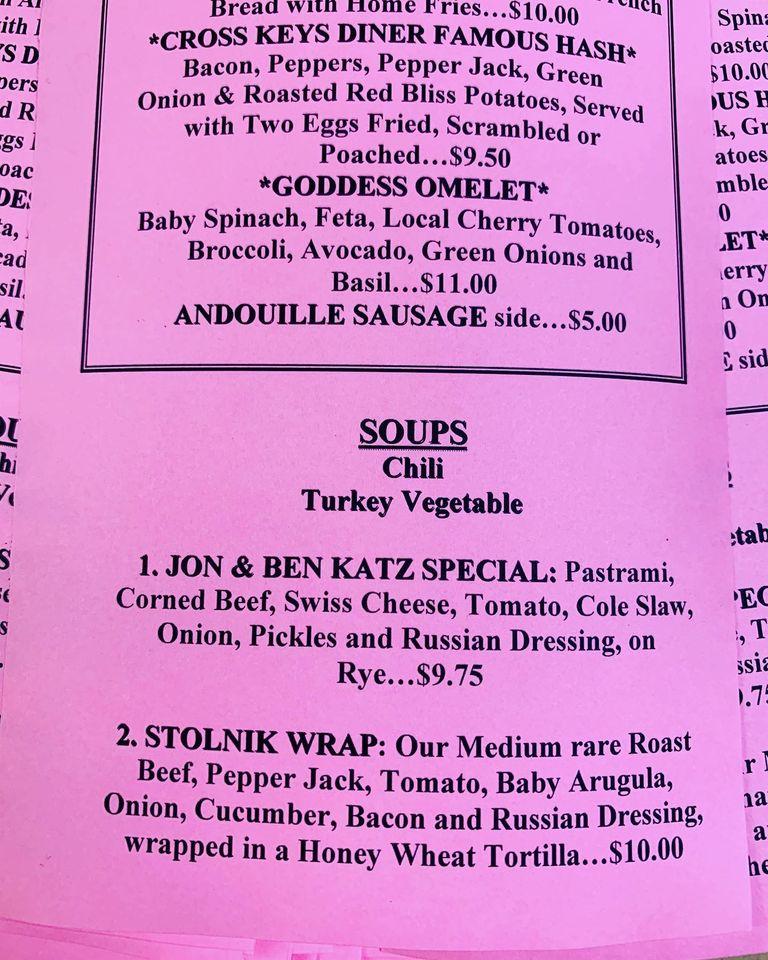 Menu at Cross Keys Diner restaurant, Doylestown