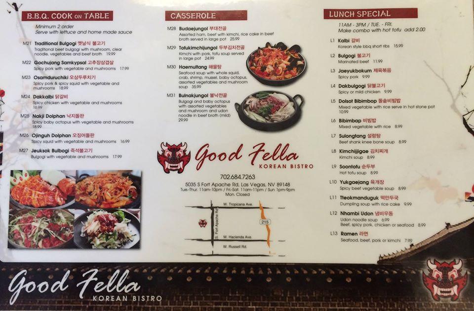 Menu at Good Fella Korean Bistro restaurant, Las Vegas