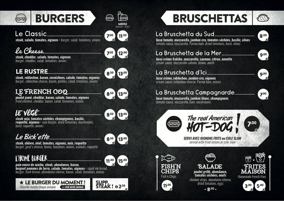 Menu at Home Burgers restaurant, Les Gets