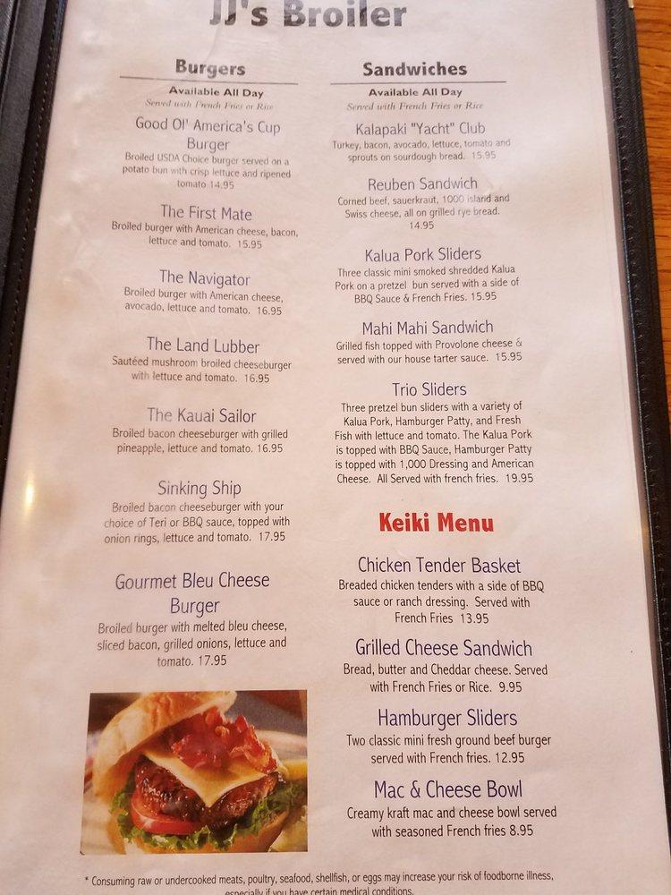 Menu at JJ's Broiler steakhouse, Lihue, Rice St #101
