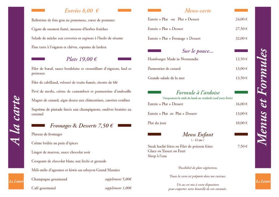 Menu au Le Royal restaurant, Avranches