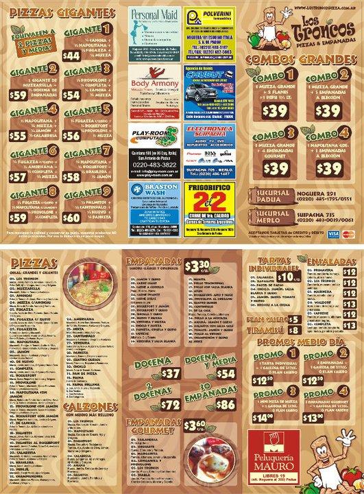 Carta del restaurante Los Troncos, San Antonio del Padua