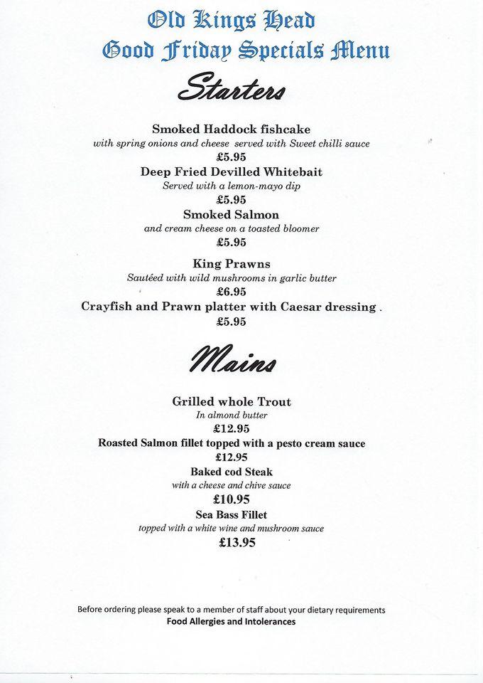 Menu at Old Kings Head - Local Pub, Broughton West