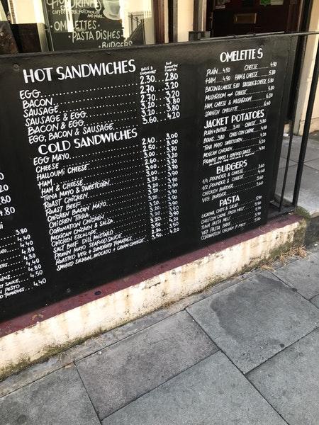 Carta de Piccolo Café, Londres, 115 Euston St.