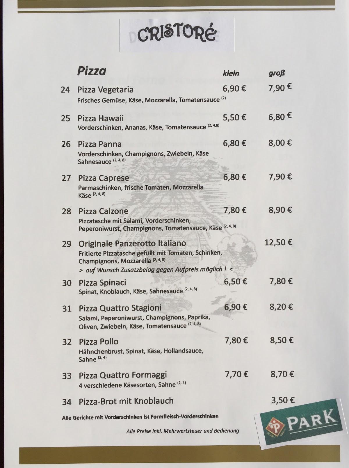 Speisekarte von Pizzeria Cristore', Rieschweiler-Mühlbach