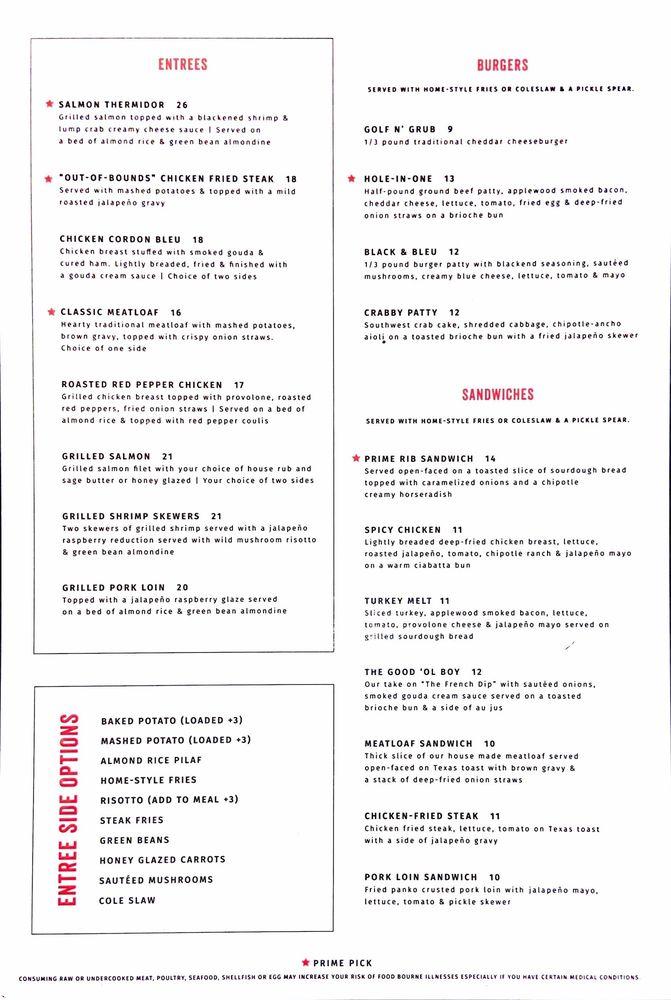 Menu at Prime On The Nine steakhouse, Dodge City