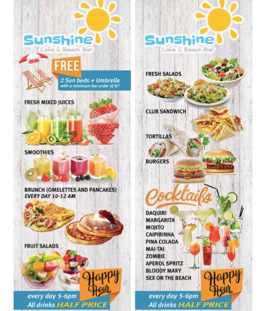 Menu at Sunshine Cafe and Beach Bar, Chrisi Akti