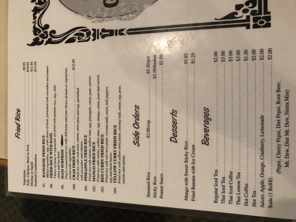 Menu at Thai Ginger Restaurant, Pullman