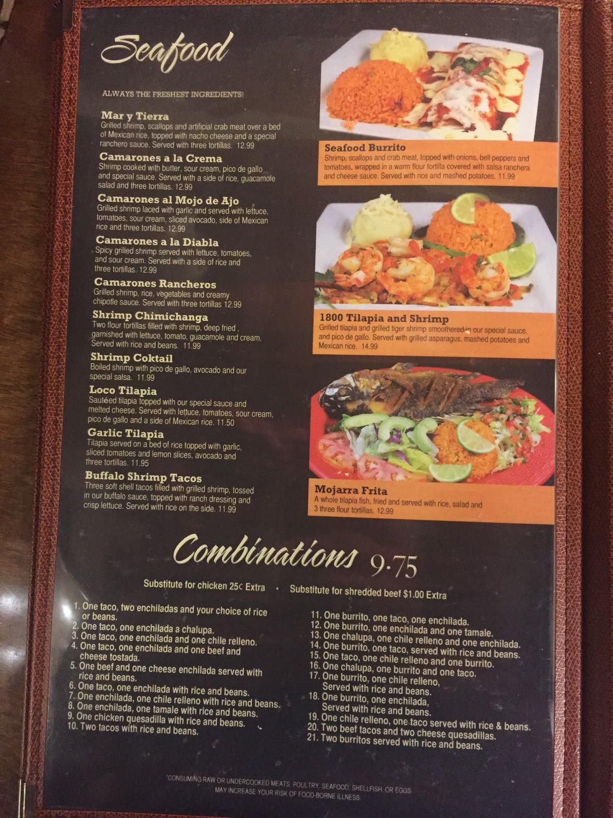 Menu at The 1800 Mexican Restaurant, Americus