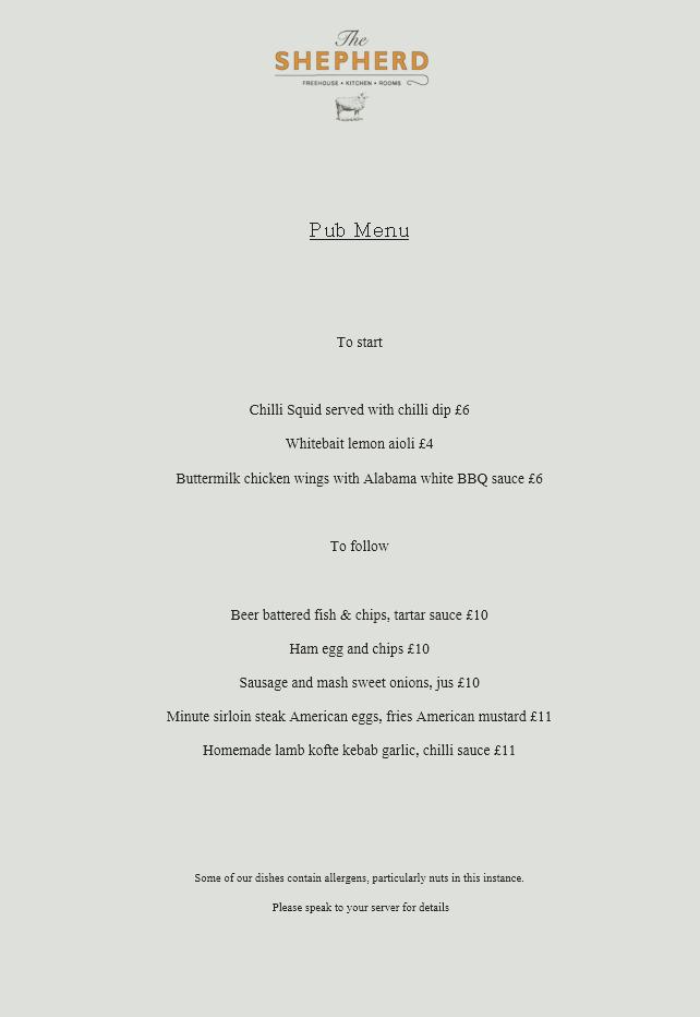 Menu at The Shepherd pub & bar, Langham