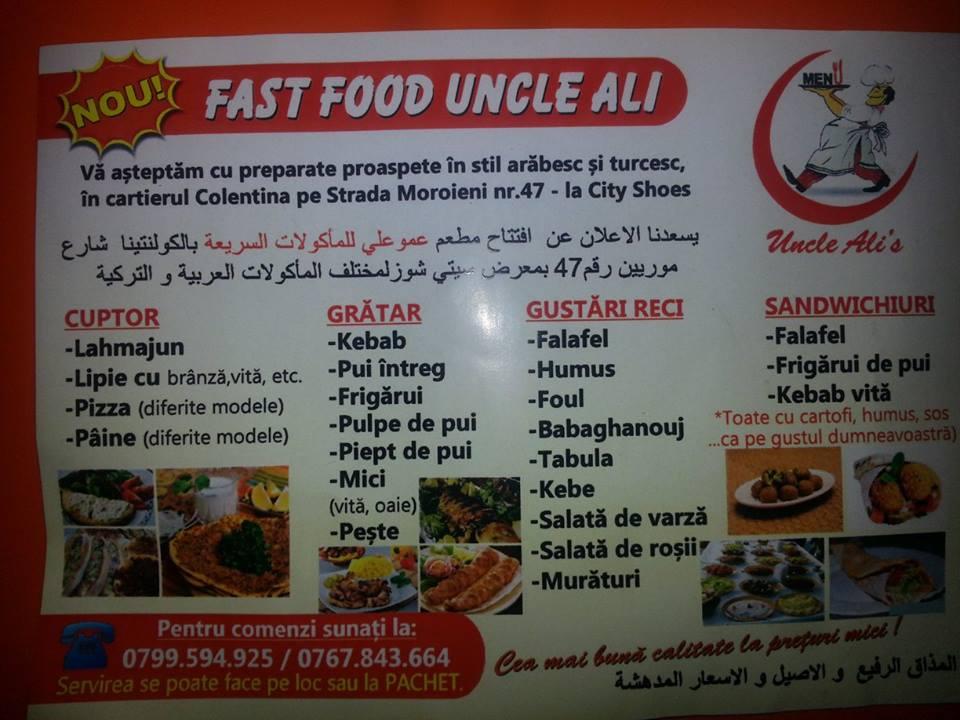Menu at Uncle Ali Fast Food, Bucharest