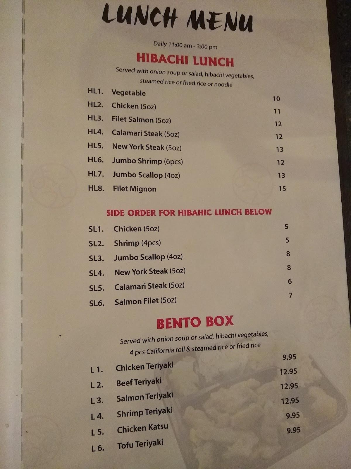 Menu at Yoko Japanese Kitchen restaurant, Cypress