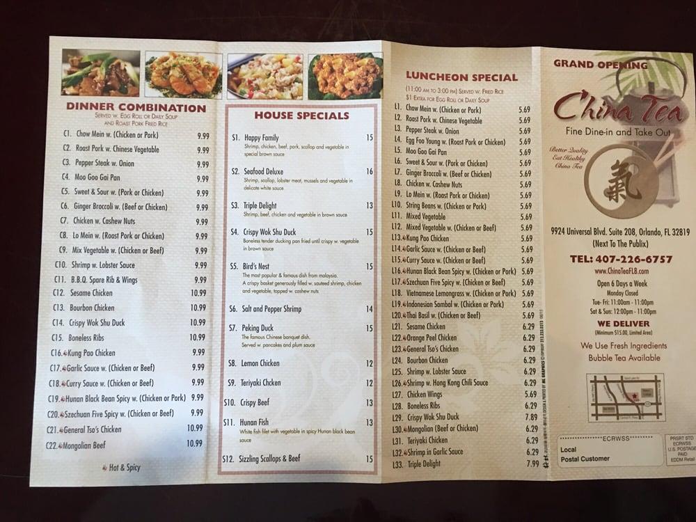 Menu at China tea restaurant, Orlando