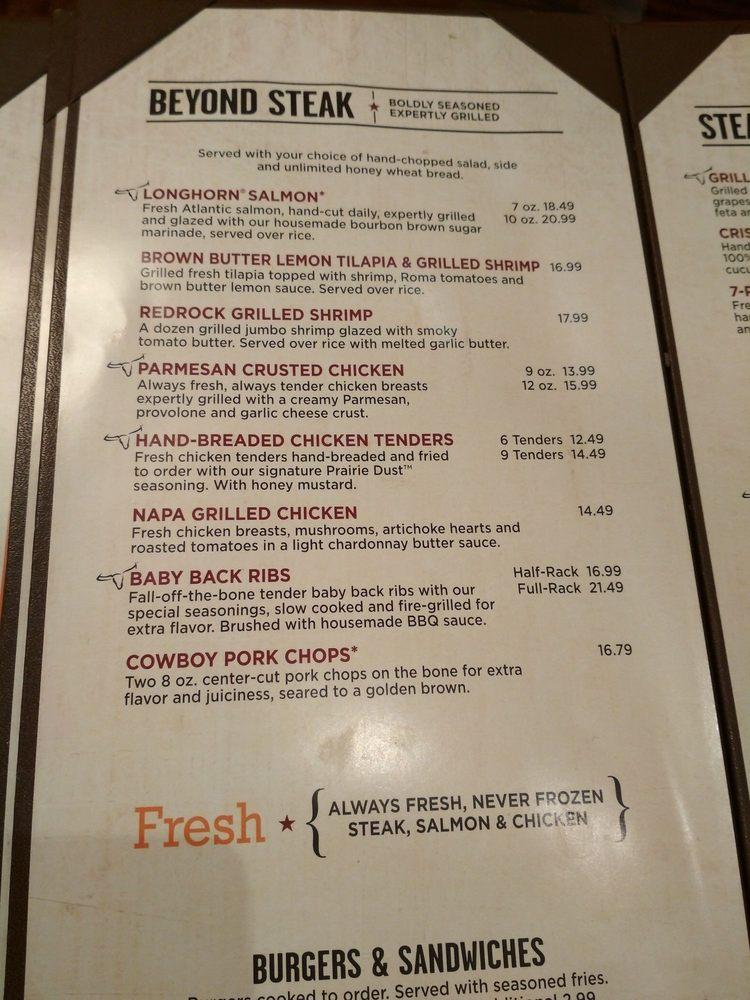 Menu at LongHorn Steakhouse, Hollywood