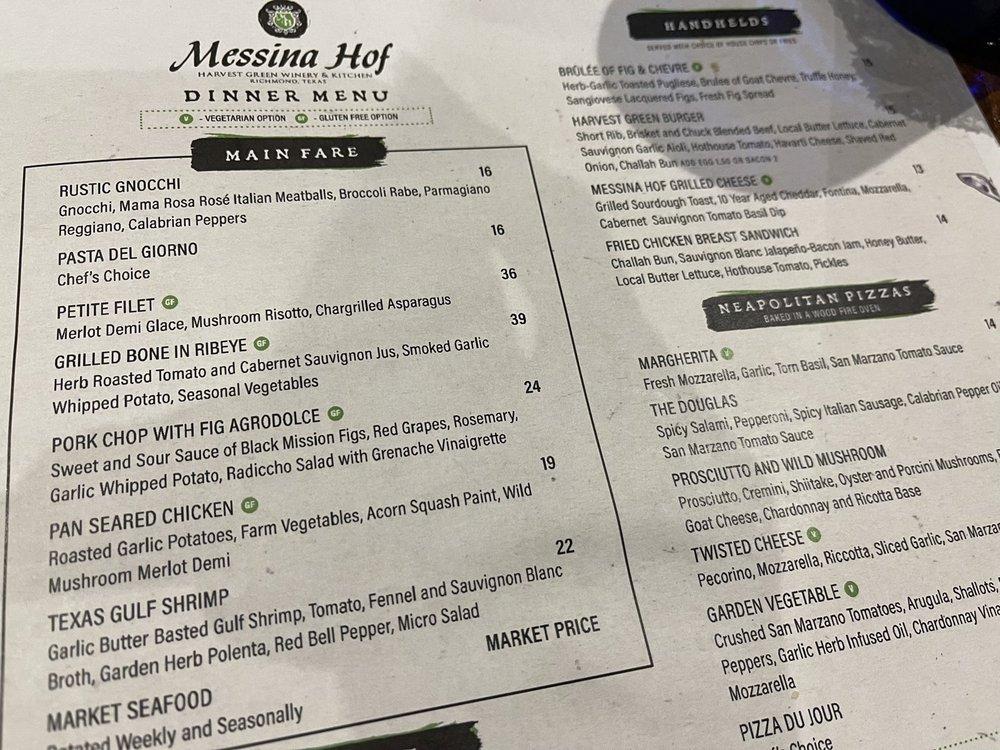 Menu at Messina Hof Harvest Green Winery & Kitchen pub & bar, Richmond ...