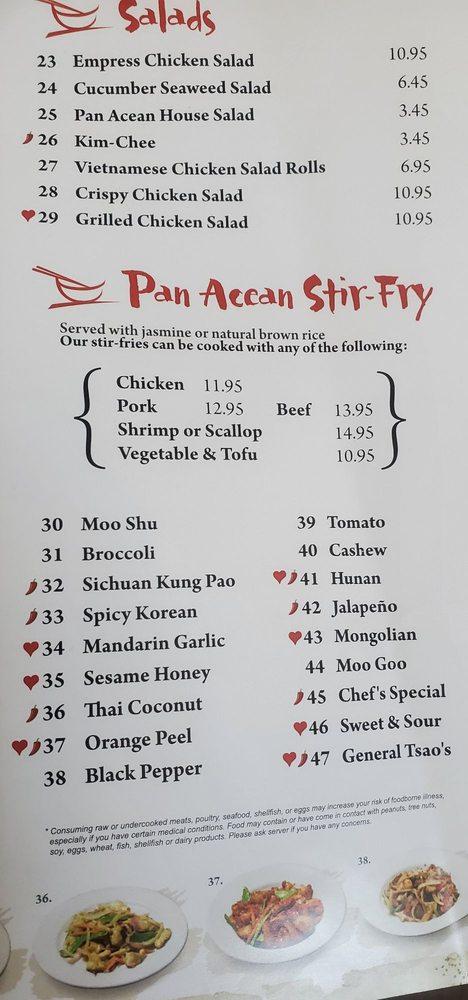 Menu at Pan Acean Noodles & Grill restaurant, Coppell