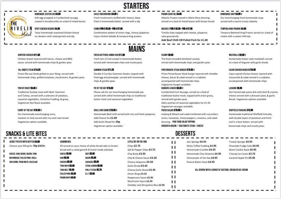 Menu at Rivelin Hotel pub & bar, Sheffield