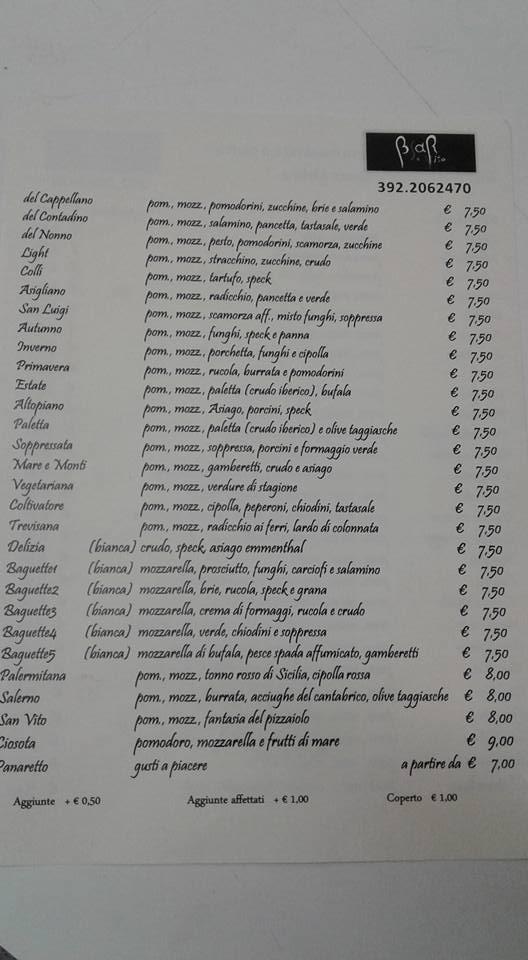 Menu da Bar San Vito, Noventa Vicentina
