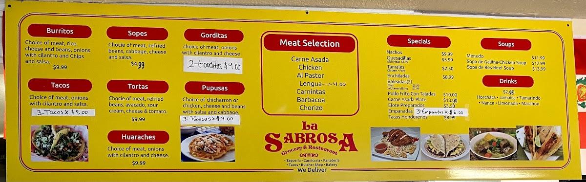 Menu at La Sabrosa Grocery & Restaurant Orange Park, Orange Park, Mound St