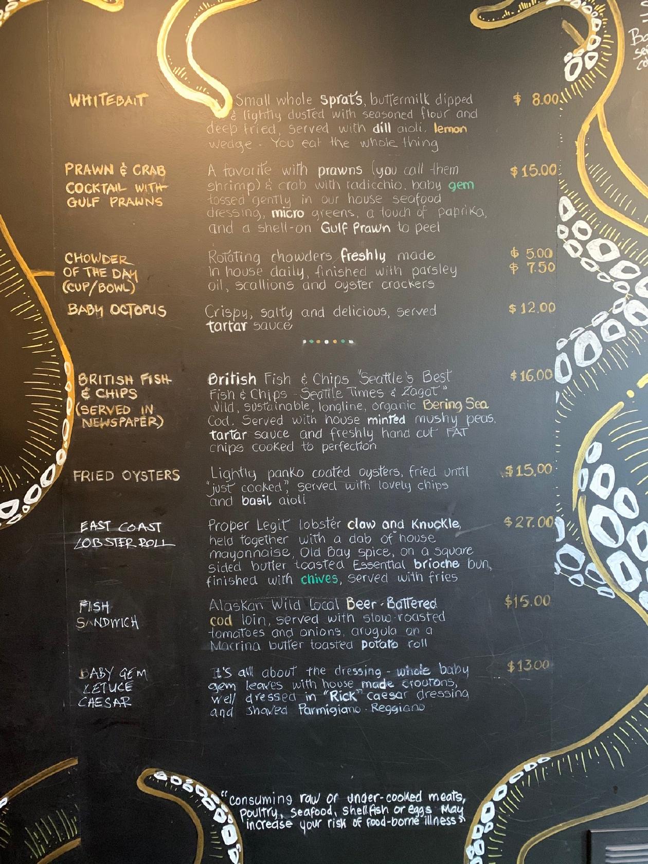 Menu at Proper Fish fast food, Bainbridge Island