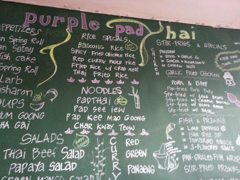 Menu at Purple Pad Thai restaurant, Angeles