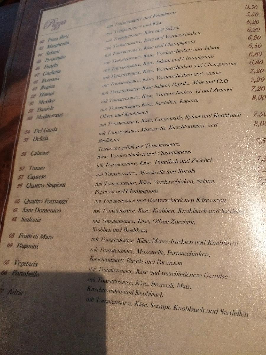 Menu at Restaurant Adria, Plattling