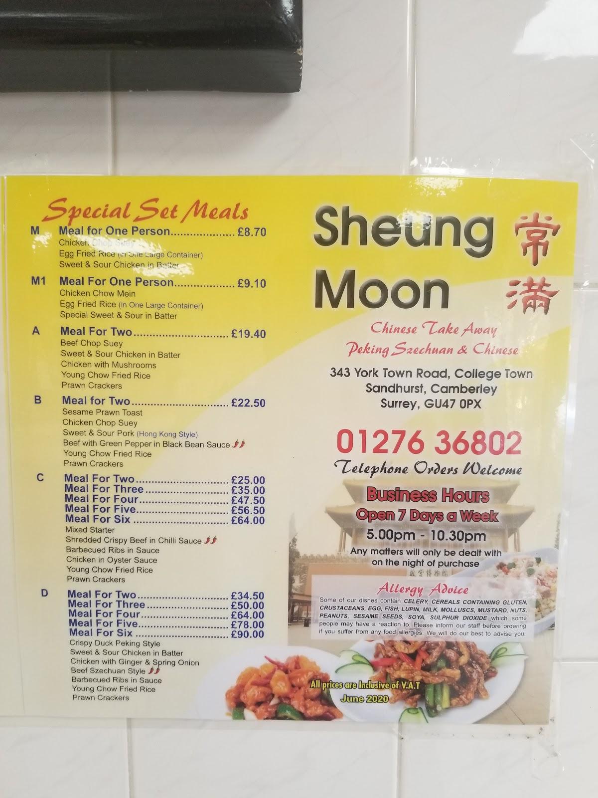 Menu at Sheung Moon fast food, Sandhurst