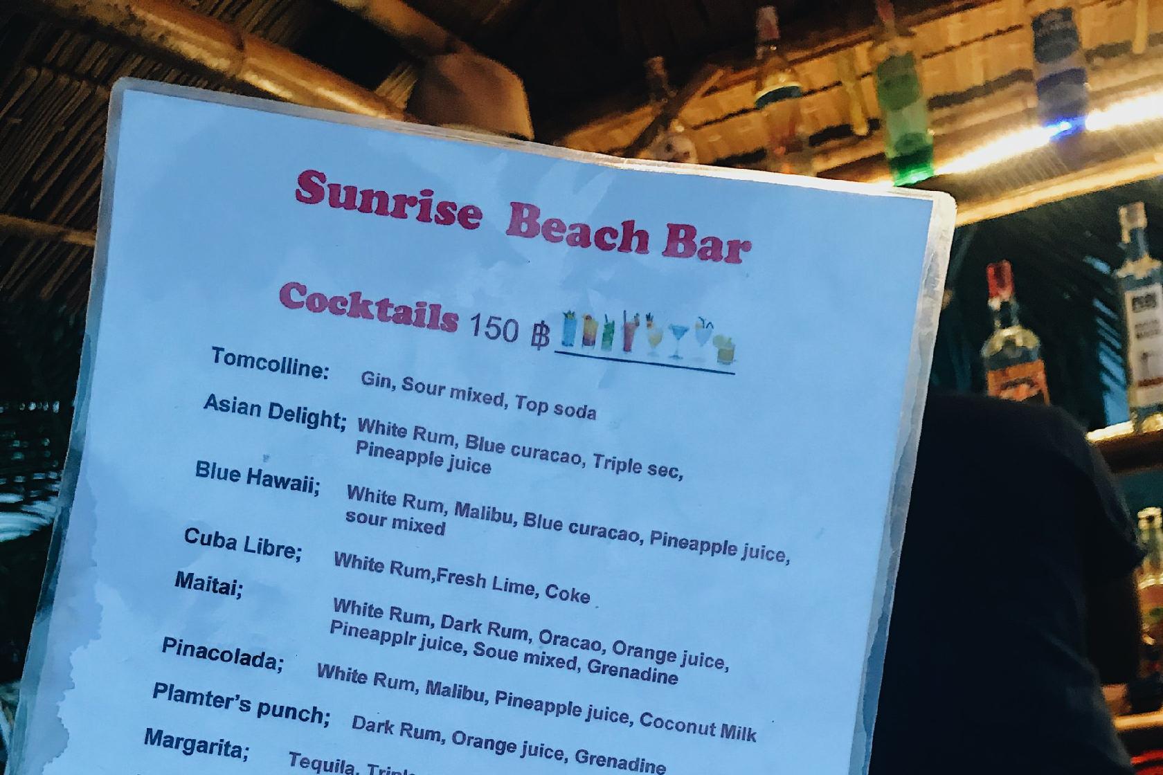 Menu at Sunrise Beach Bar Bangpo Kohsamui, Ko Samui