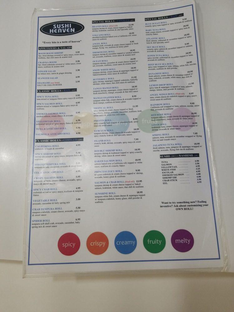 Menu at Sushi Heaven restaurant, Sanford