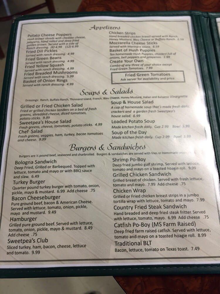 Menu at SweetPea's Table Restaurant, Olive Branch, MS-305
