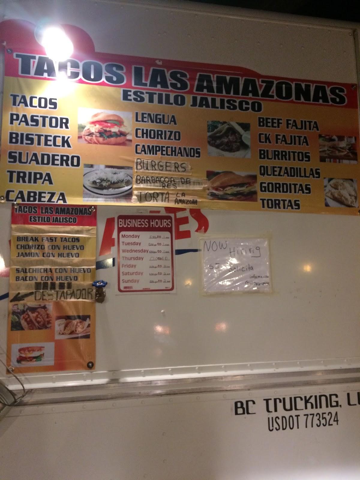 Menu at Tacos Las Amazonas Estilo Jalisco restaurant, Austin