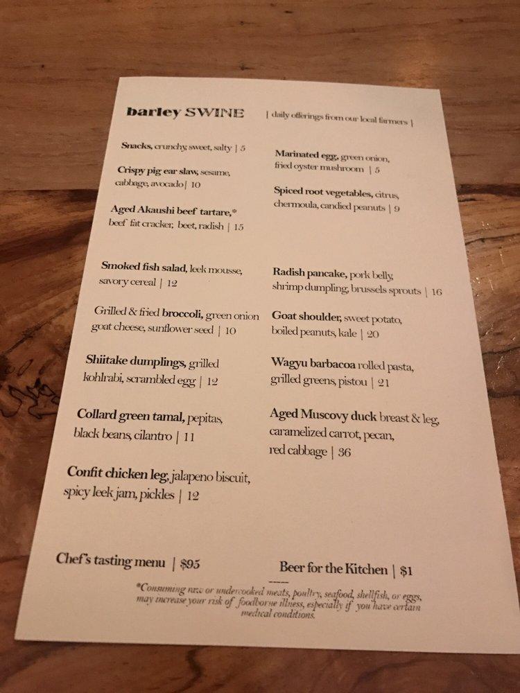 Menu at Barley Swine, Austin, Burnet Rd #400