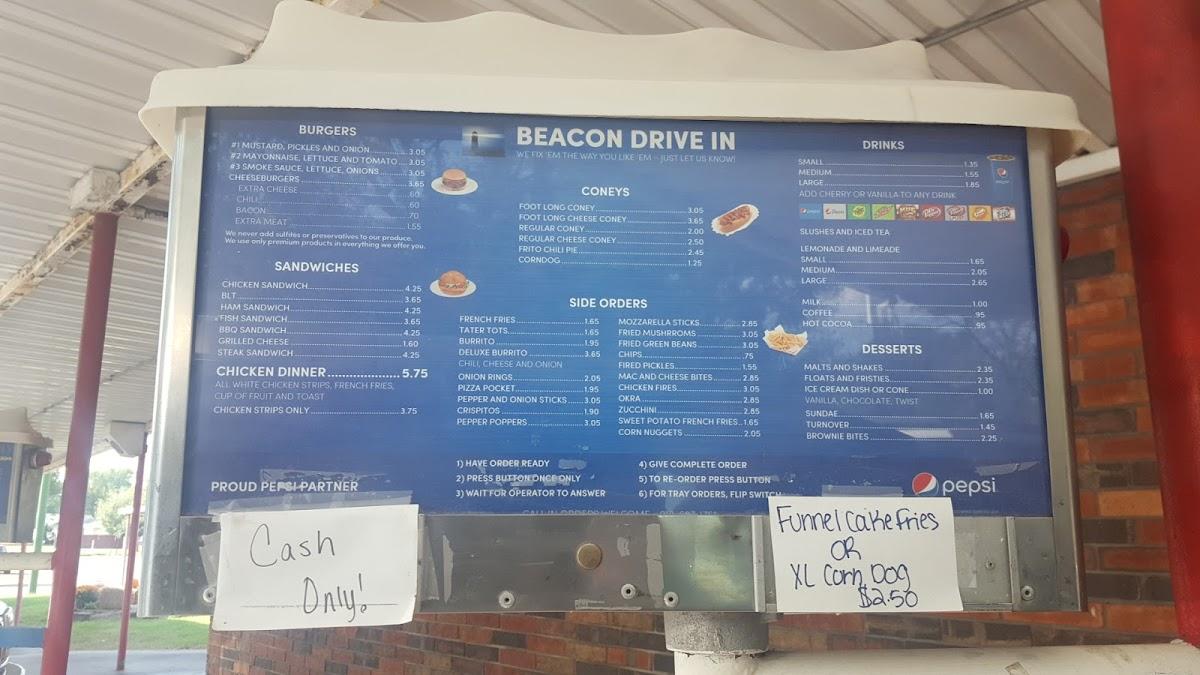 Menu at Beacon Drive Inn restaurant, Muskogee