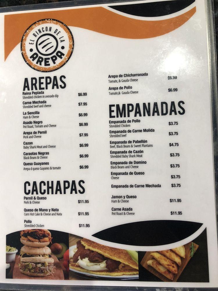 Menu at El Rincón De La Arepa restaurant, Deerfield Beach