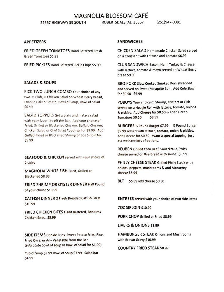 Menu at Magnolia Blossom Cafe, Robertsdale, AL-59