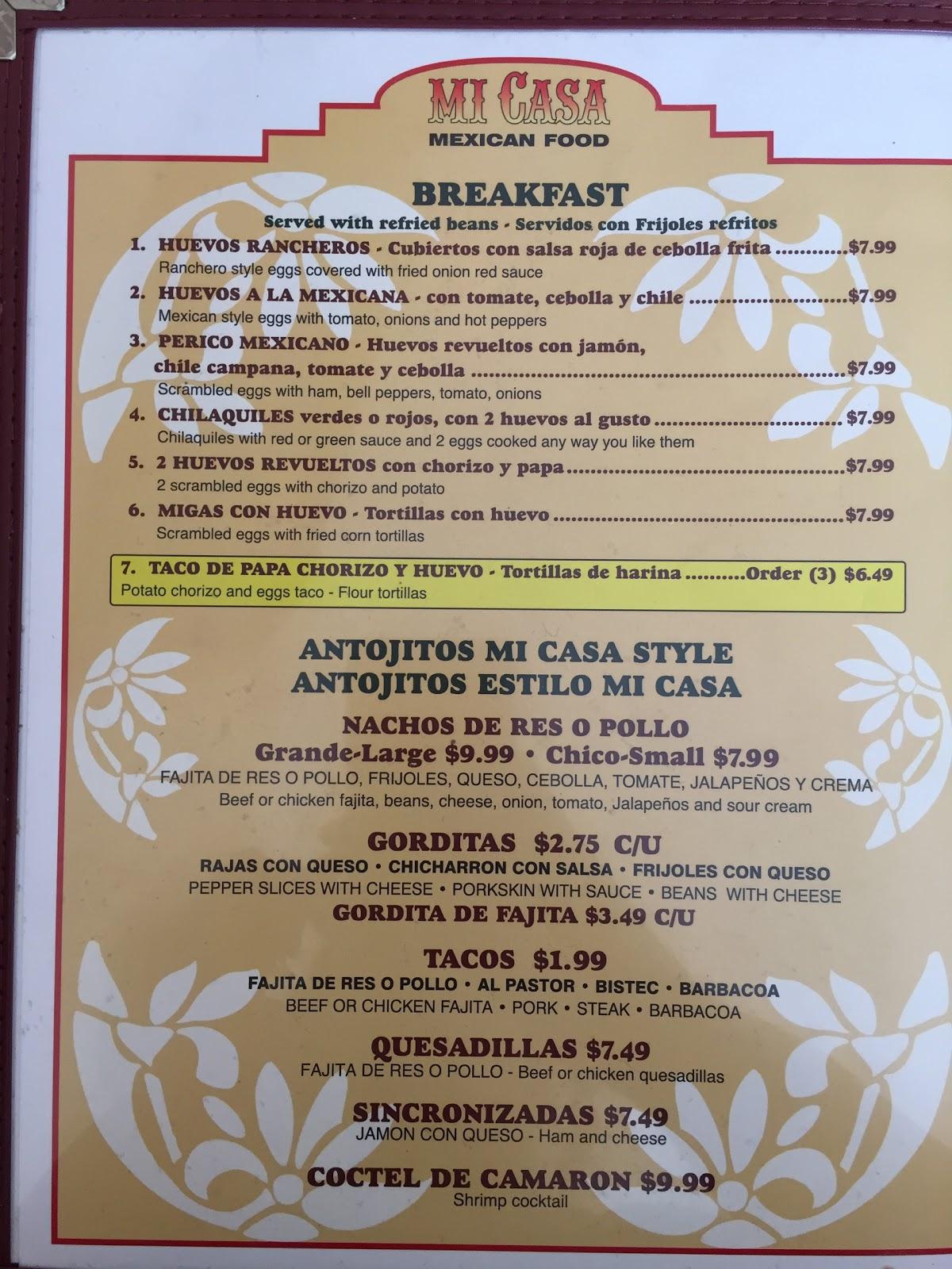 Carta del restaurante Mi Casa Mexican Foods, Mesquite, Oates Dr