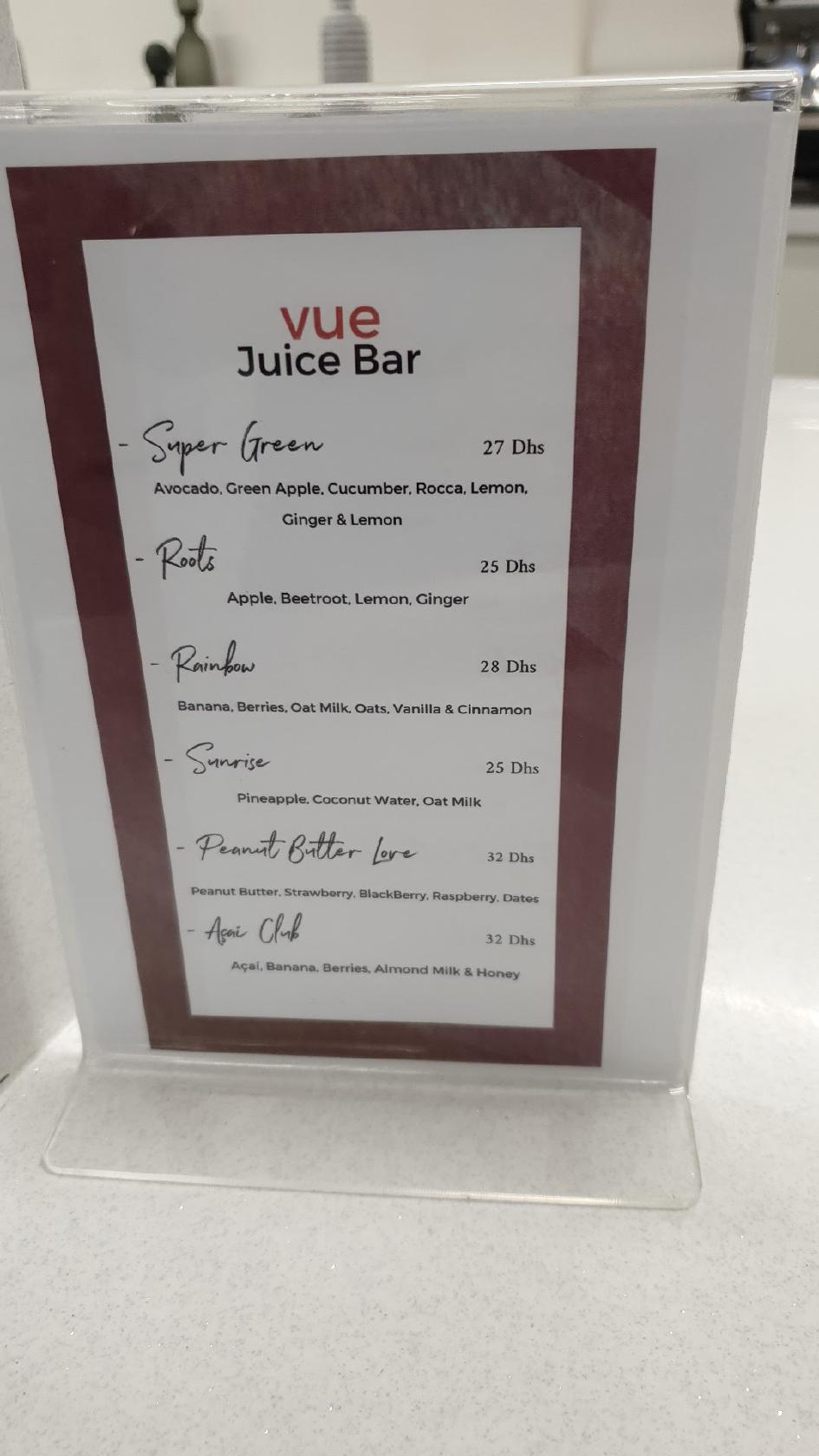 Menu at vue restaurant, Ajman