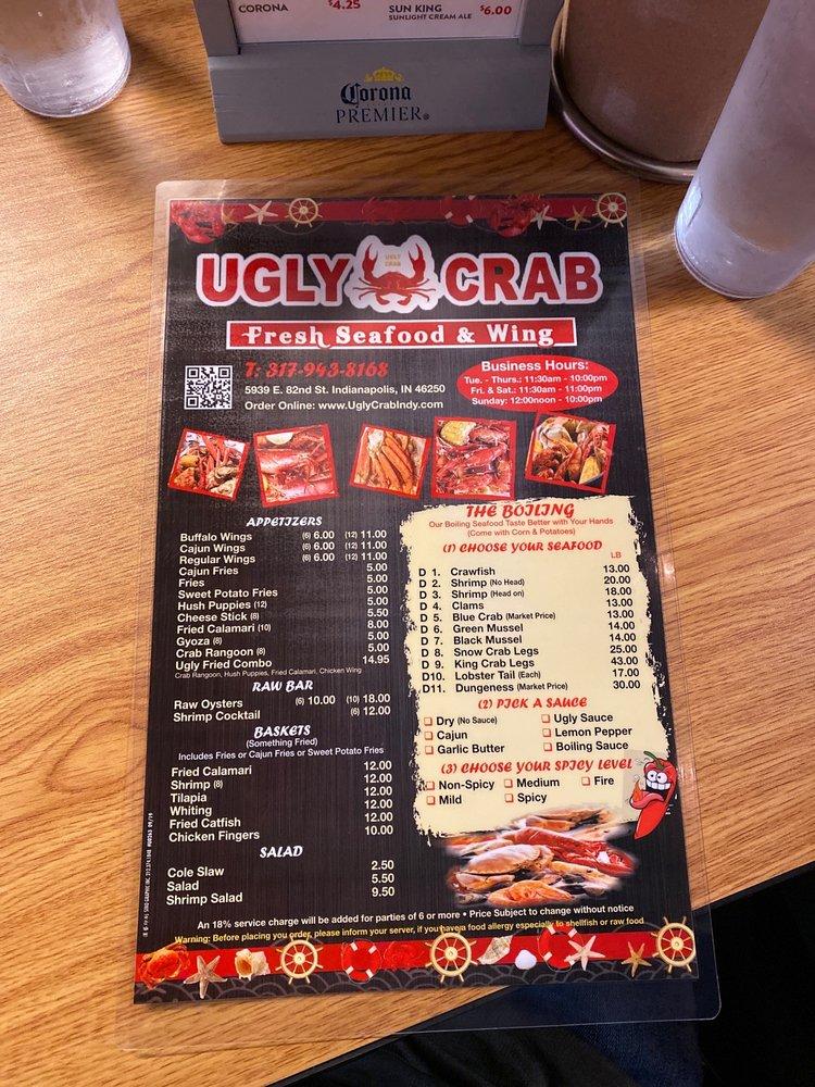 Menu at Ugly Crab restaurant, Indianapolis