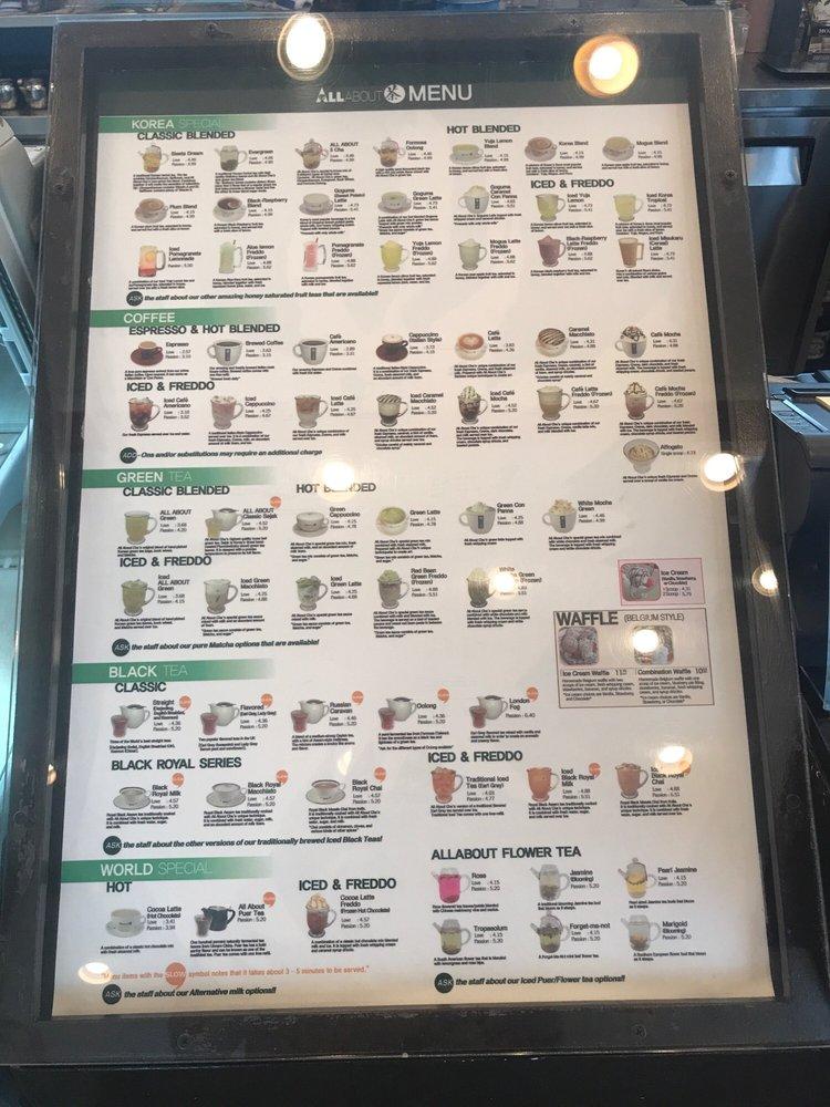 Carta del postres All About Cha, Edmond, S Broadway