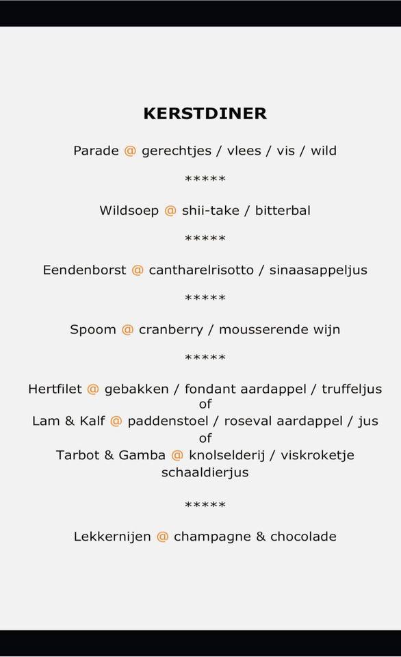 Menu at Auberge de Moerse Hoeve, De Moer