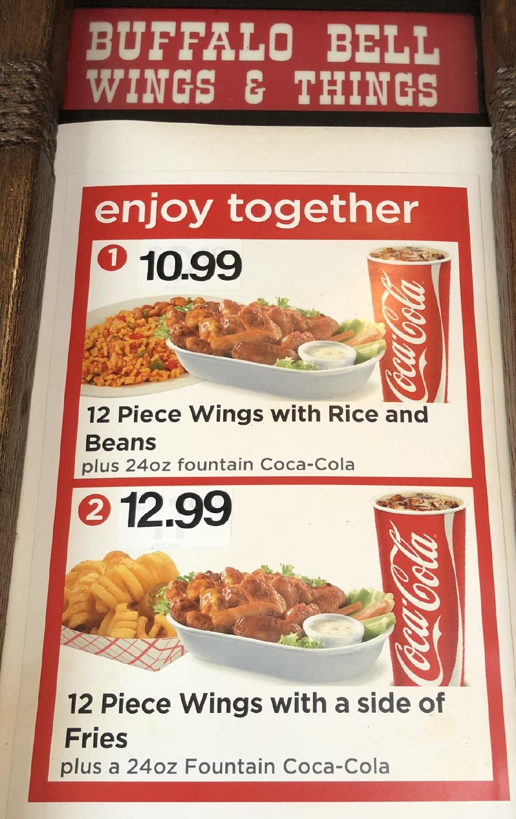 Menu at Buffalo Bell restaurant, Tucson