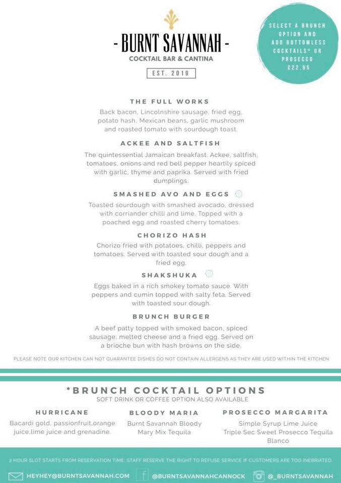 Menu at Burnt Savannah pub & bar, Cannock