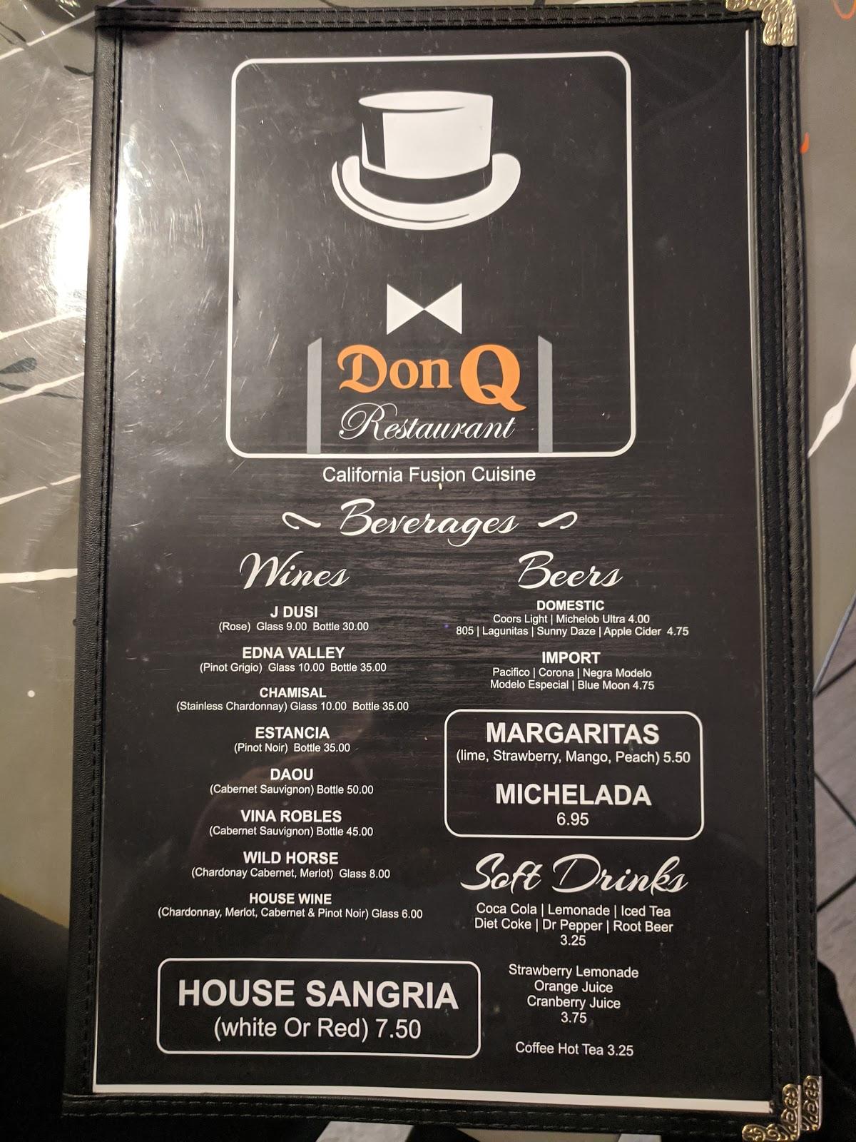 Menu at Don Q's steakhouse, Atascadero